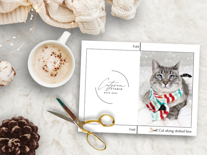 Printable Christmas Card, Happy Holidays Card, Cute Cat Lover Card ...