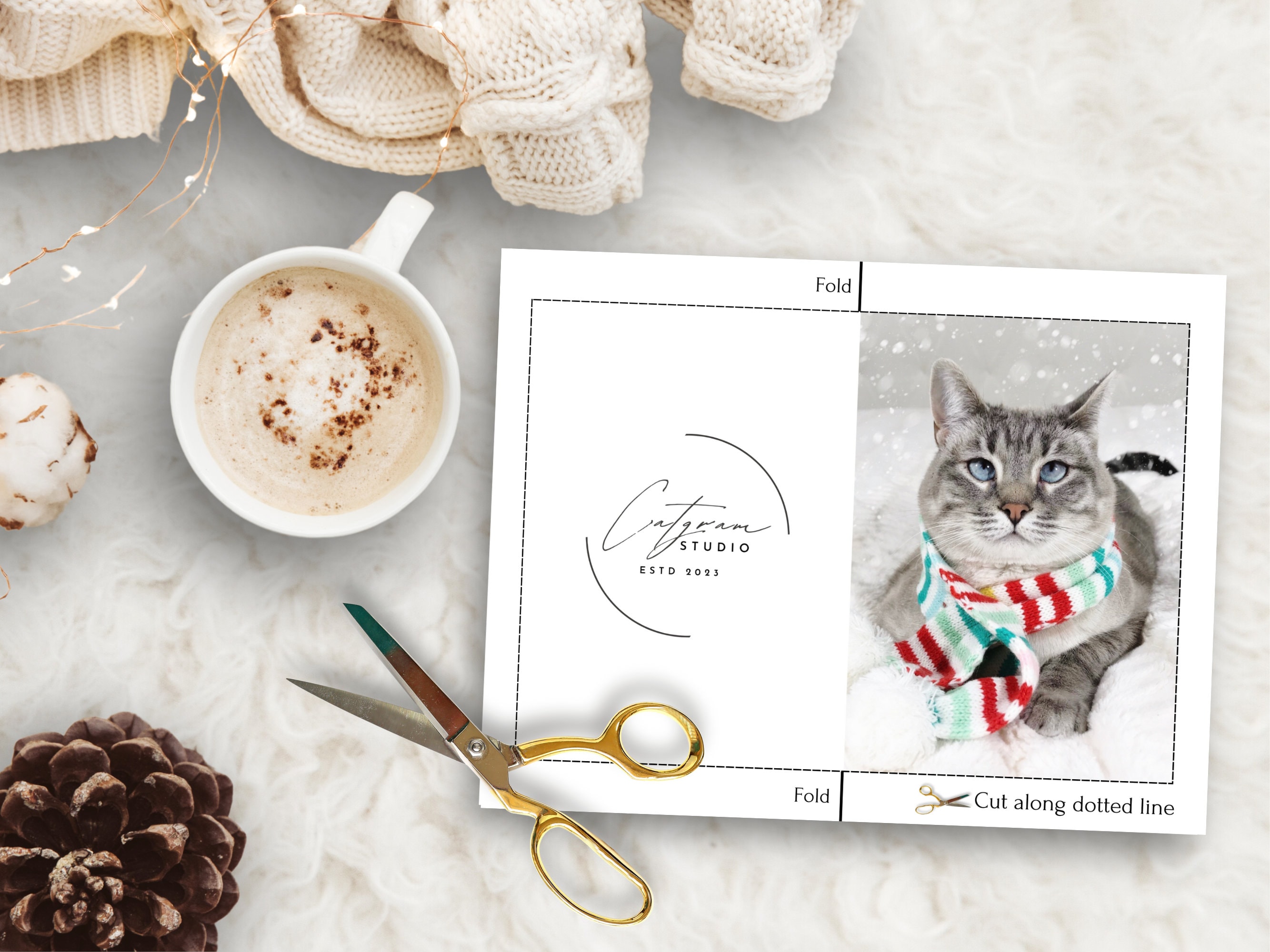 Printable Christmas Card, Happy Holidays Card, Cute Cat Lover Card ...