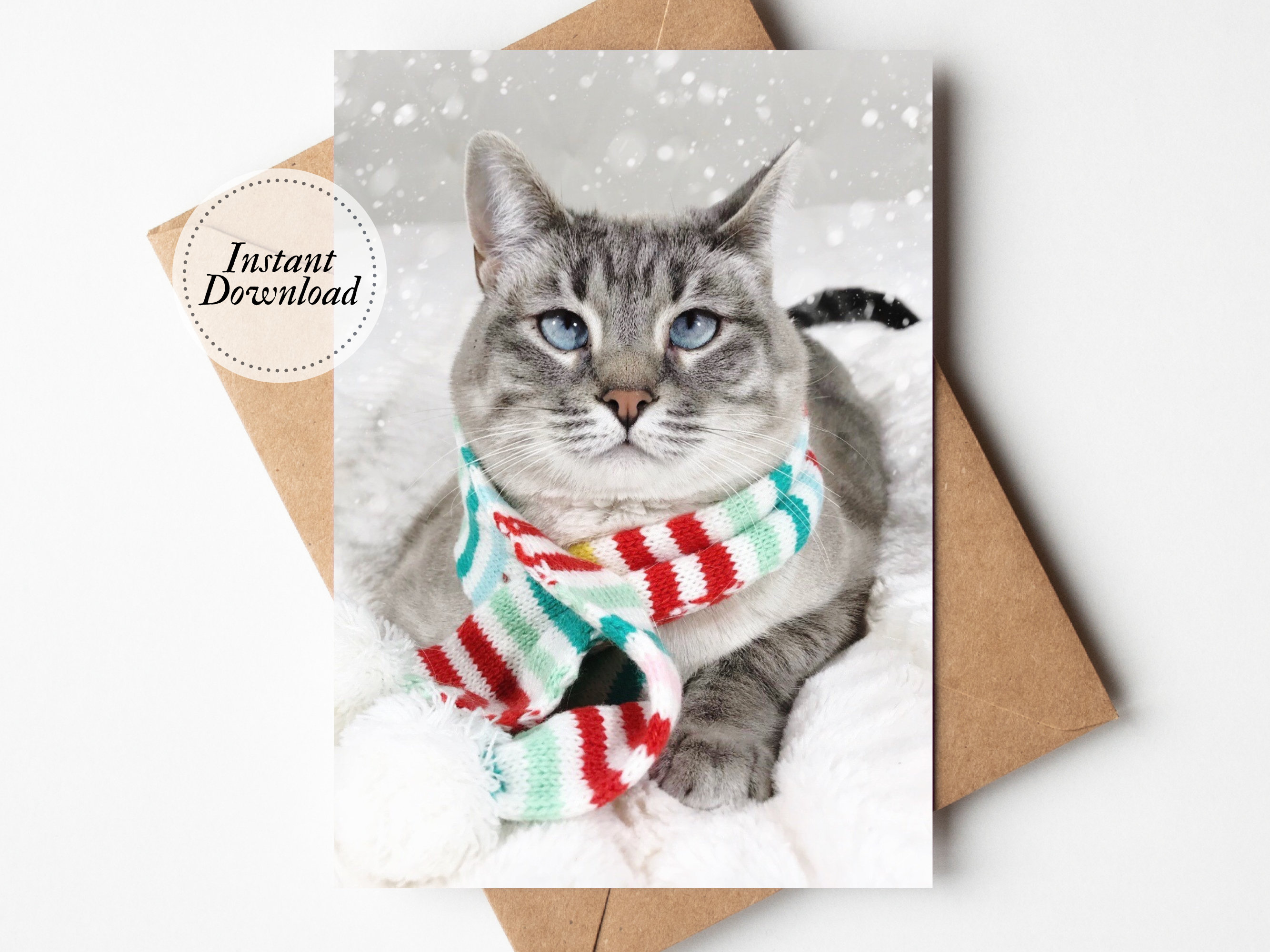 Printable Christmas Card, Happy Holidays Card, Cute Cat Lover Card ...