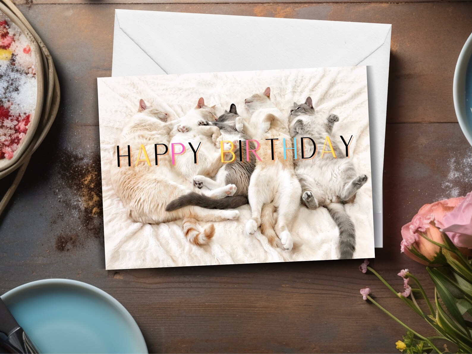 Printable Birthday Card, Happy Birthday, Cuddle Puddle of Cats ...