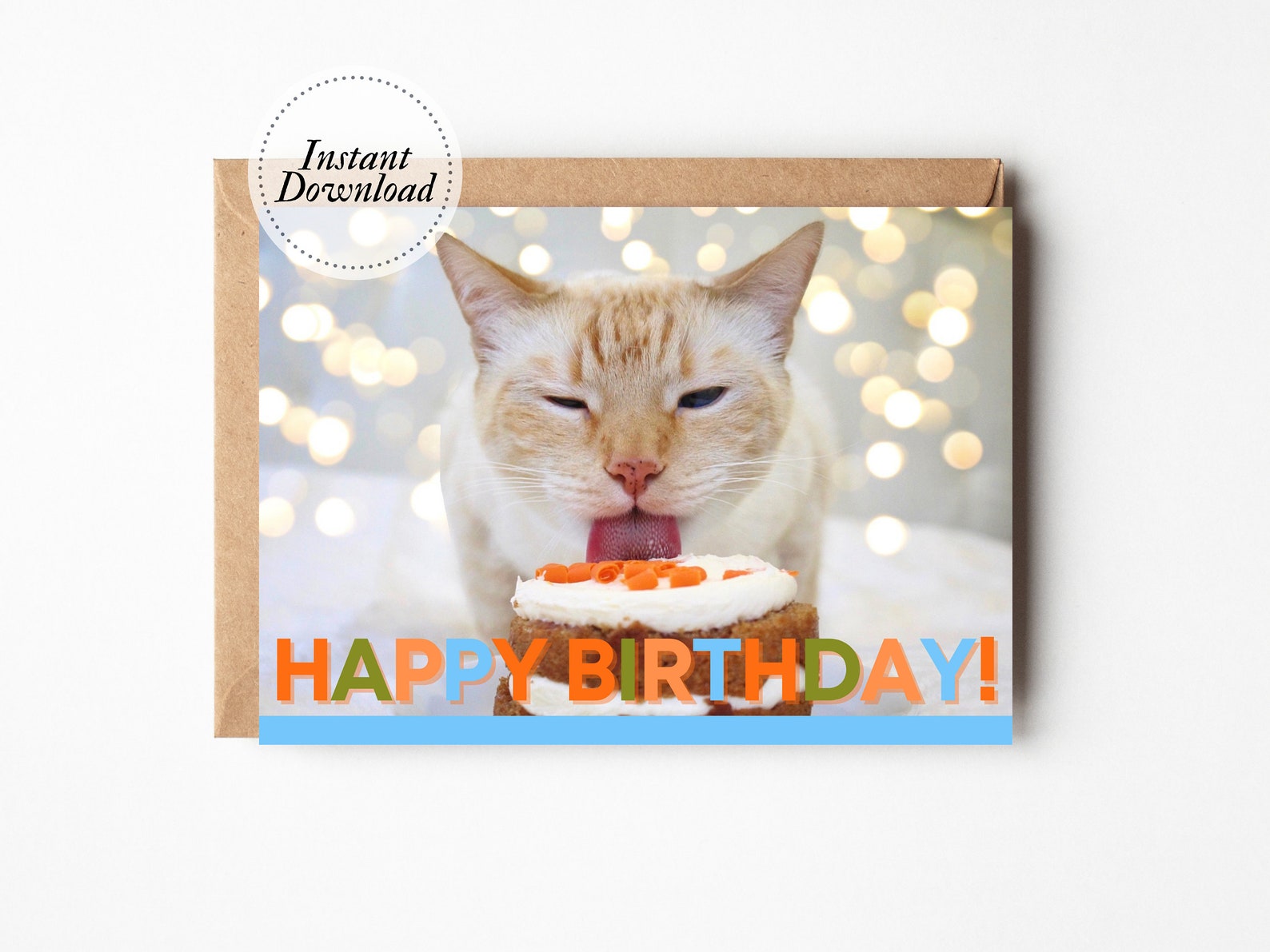 Printable Birthday Card, Happy Birthday, Printable Cat Card, Funny Cat ...