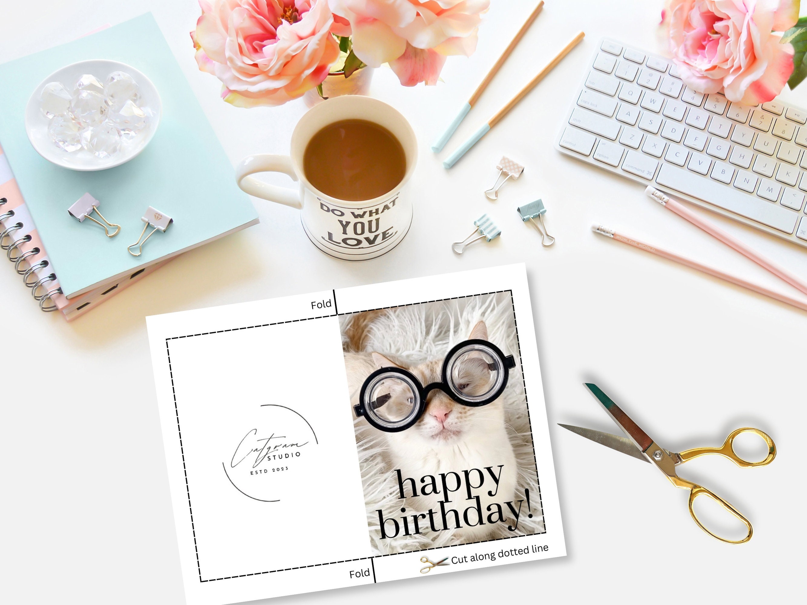 Printable Birthday Card, Happy Birthday, Cat in Geezer Glasses ...