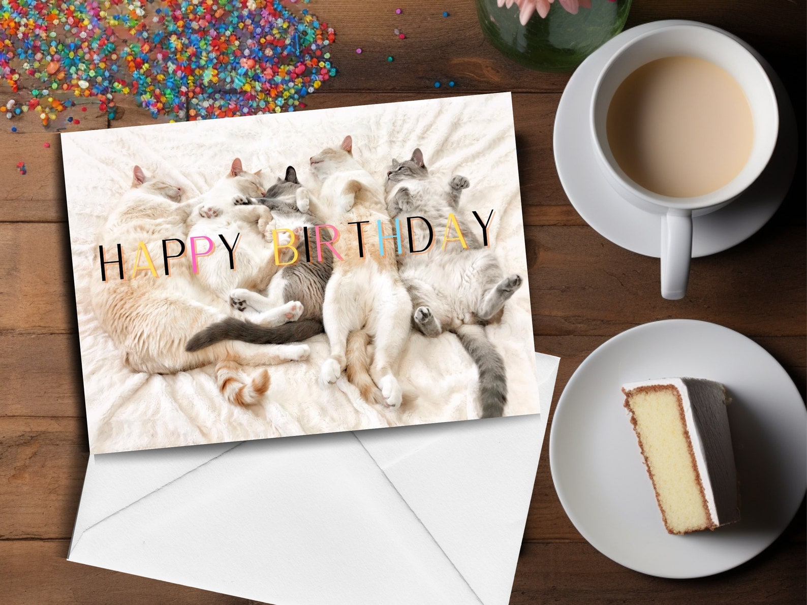 Printable Birthday Card, Happy Birthday, Cuddle Puddle of Cats ...