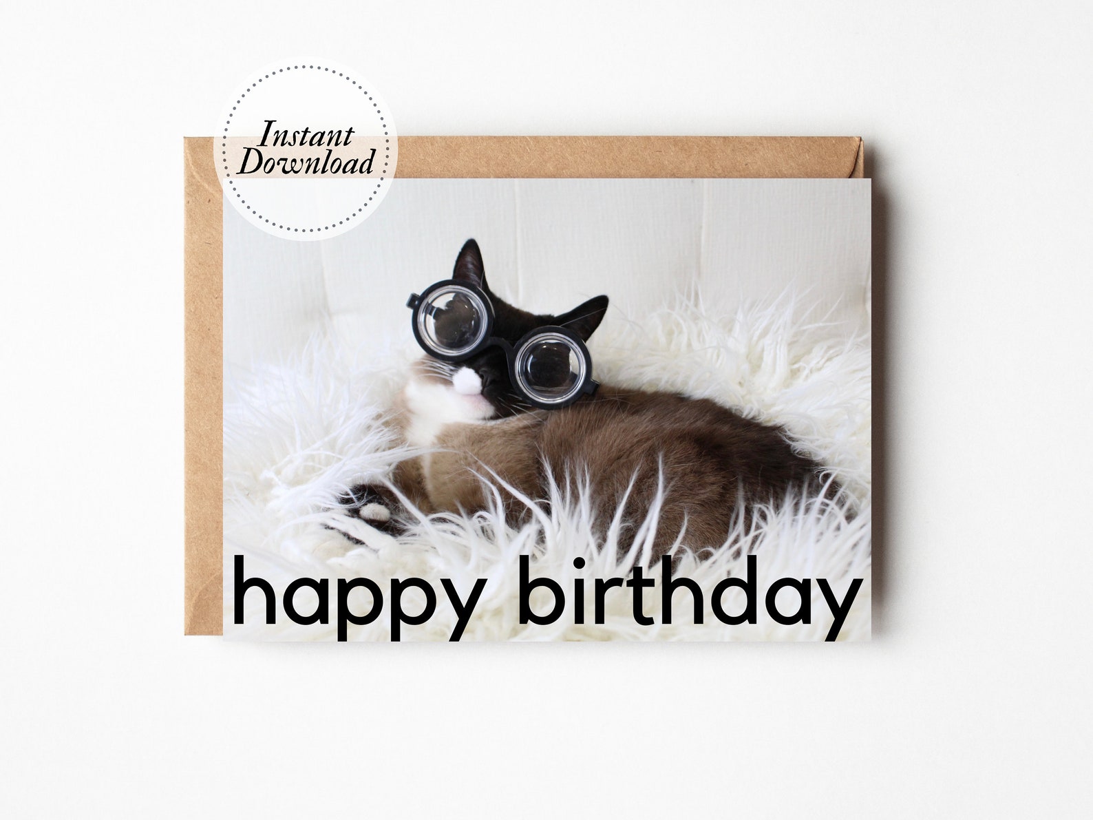 Printable Birthday Card, Happy Birthday, Kitty in Geezer Glasses ...