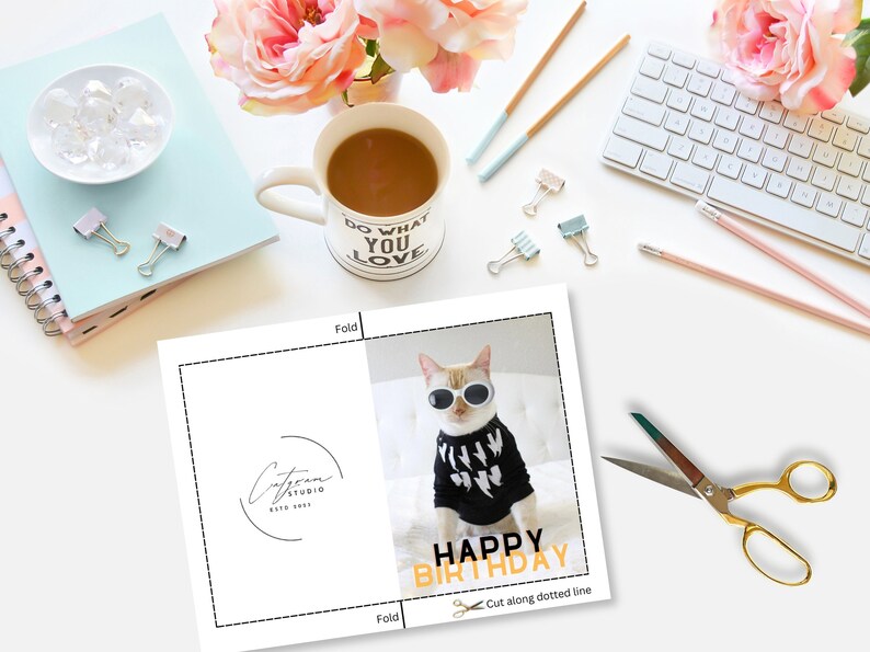 Printable Birthday Card, Happy Birthday, Cool Cat in David Rose Sweater ...