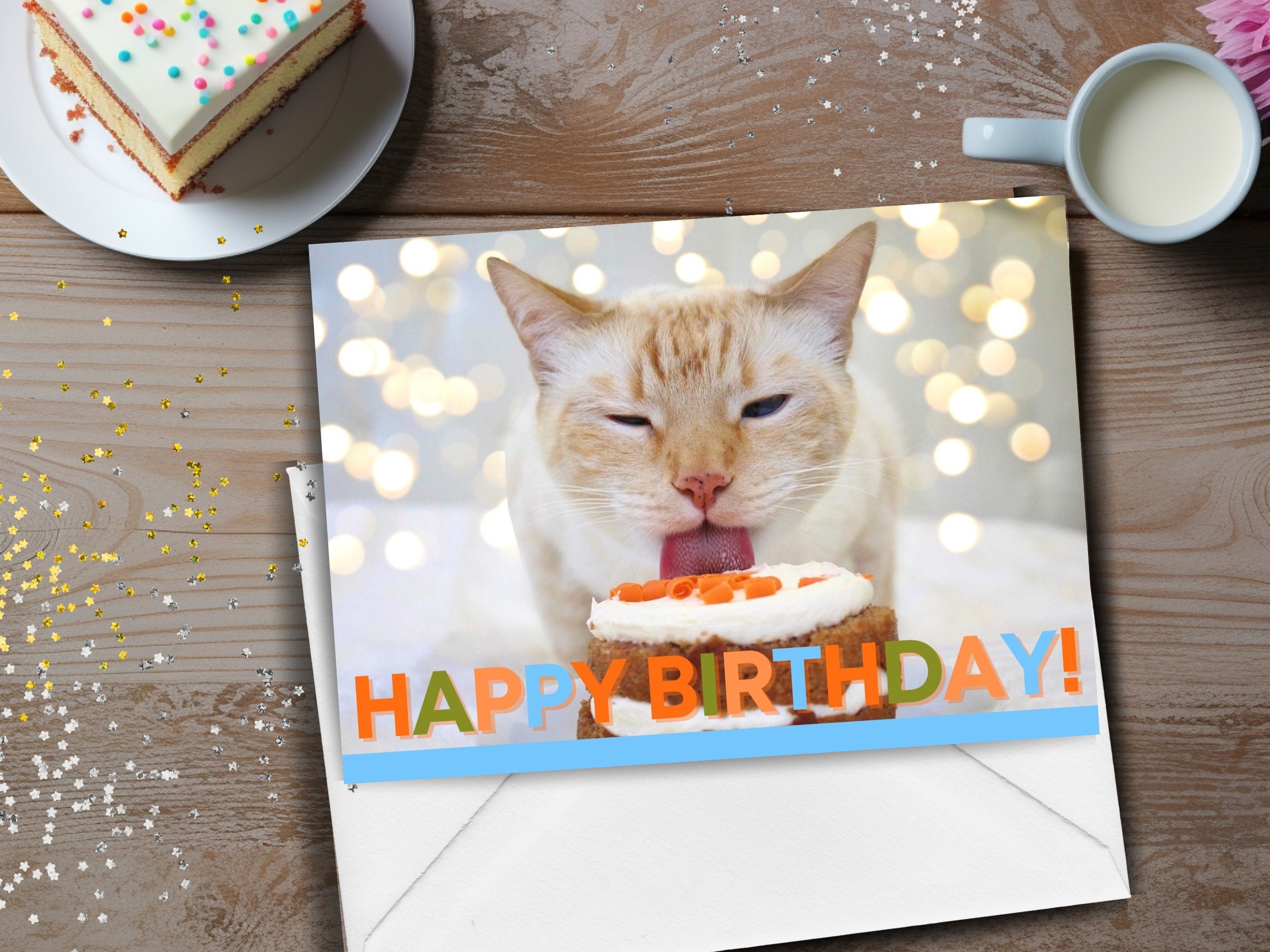 Printable Birthday Card, Happy Birthday, Printable Cat Card, Funny Cat ...