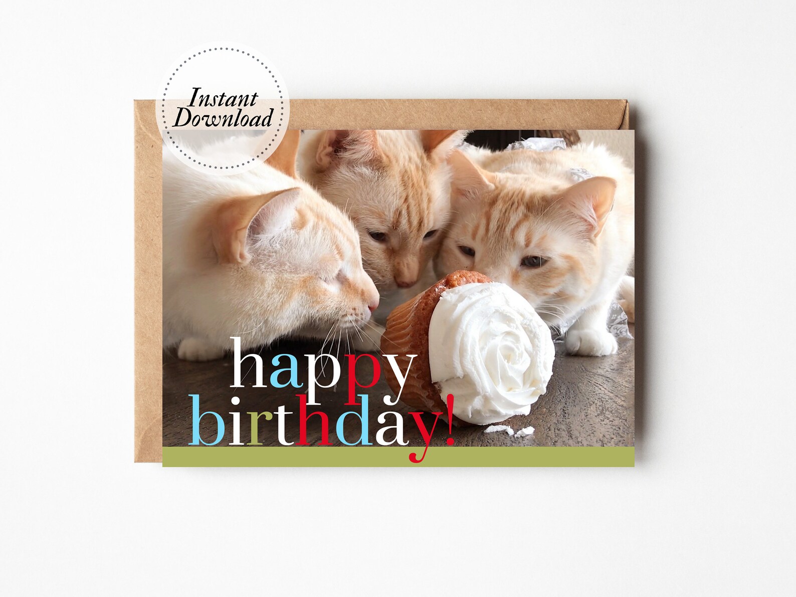 Printable Birthday Card, Happy Birthday, Cats and Cupcake, Printable ...