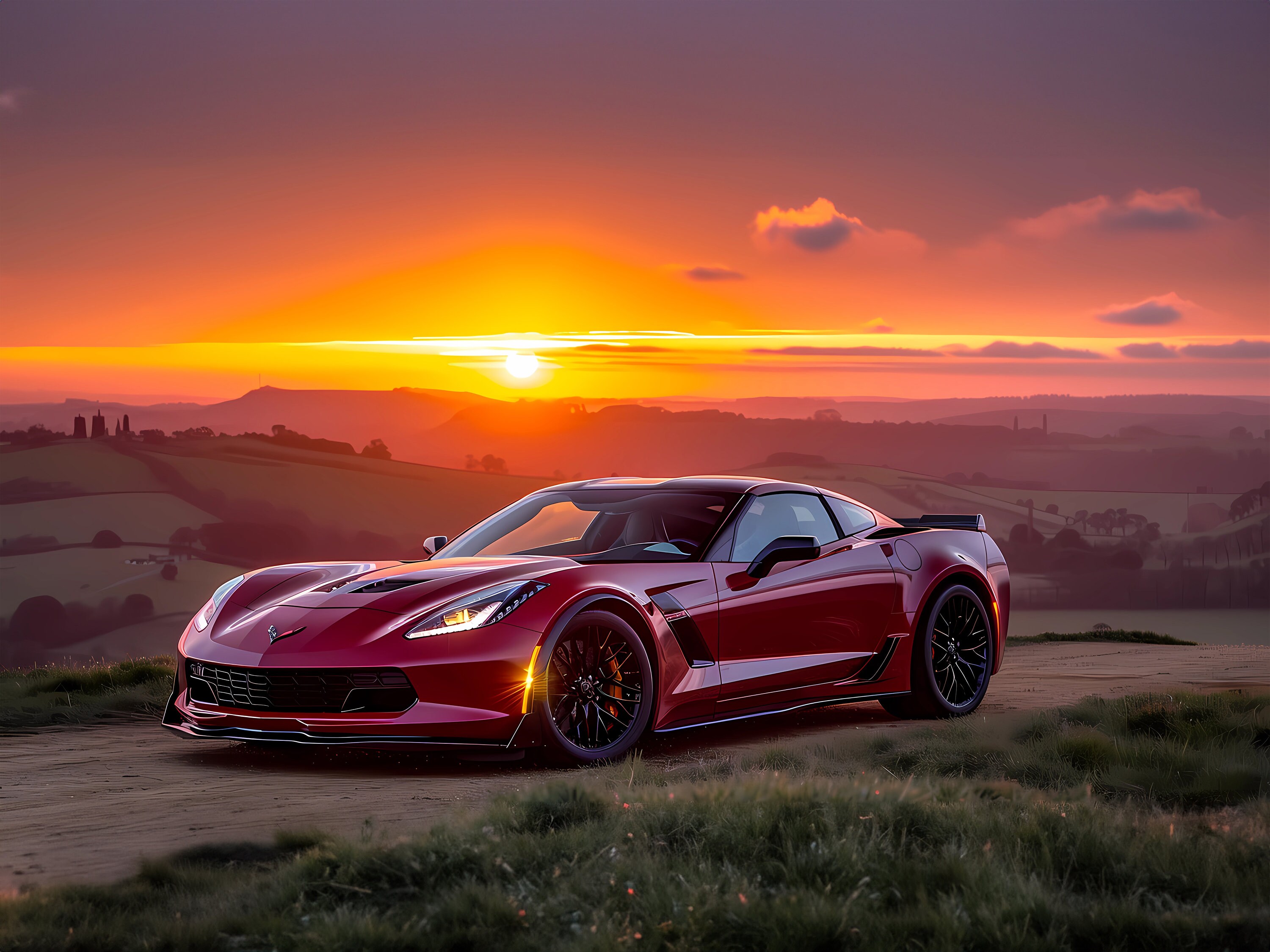 Red Corvette Sunset - Etsy