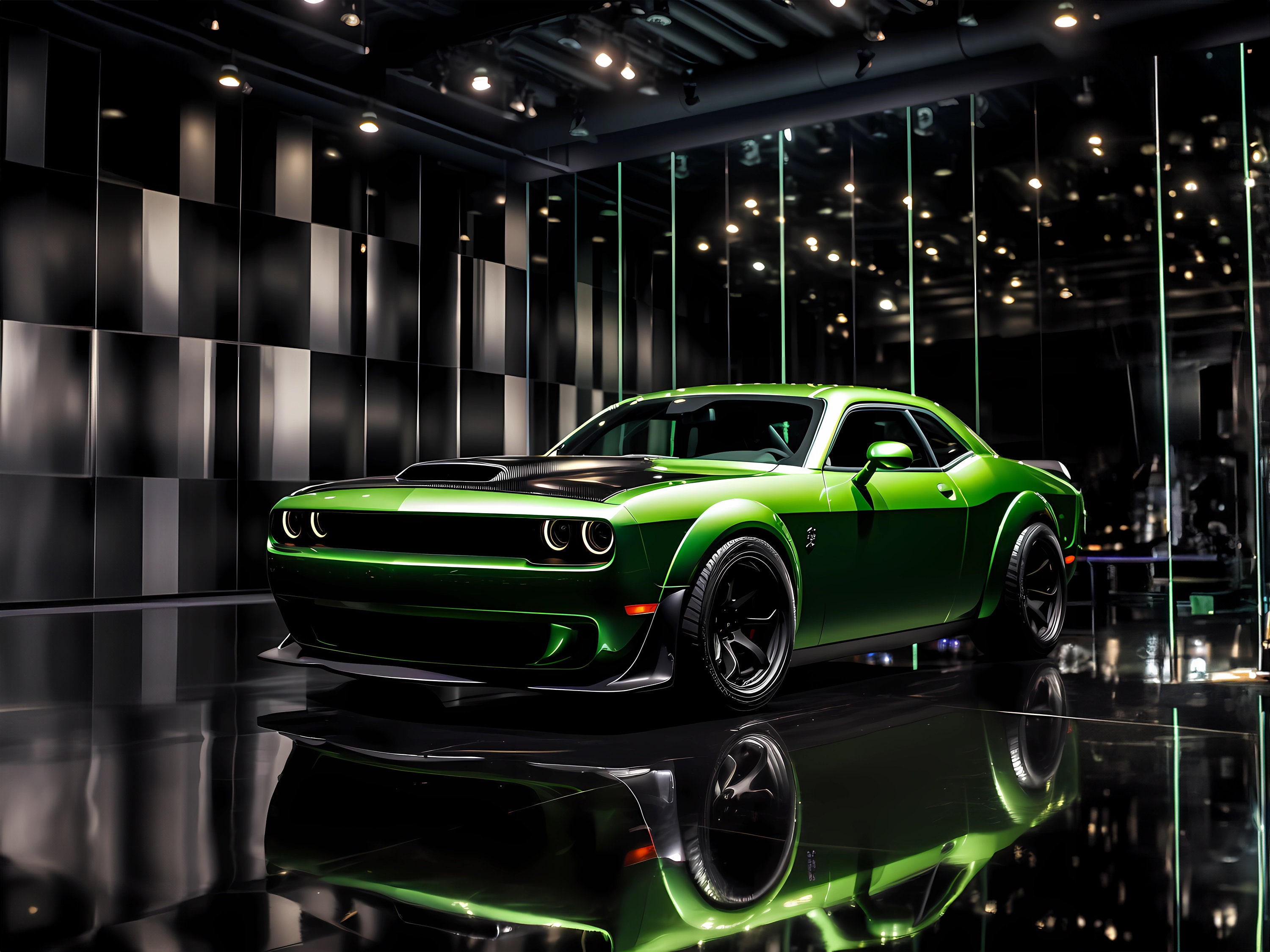 Green Dodge Challenger Hellcat - Etsy