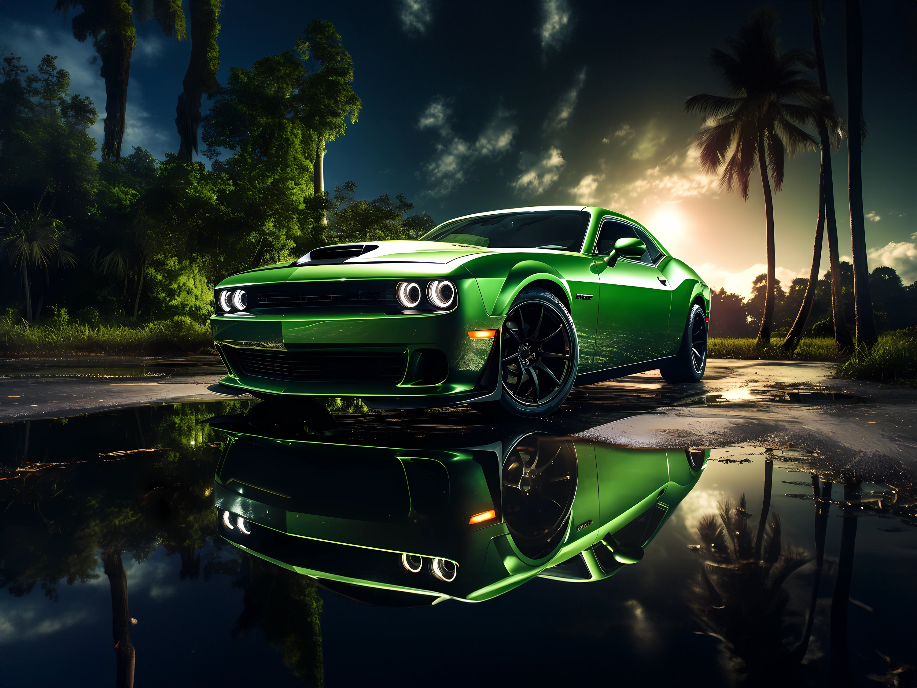 Green Dodge Challenger Hellcat - Etsy