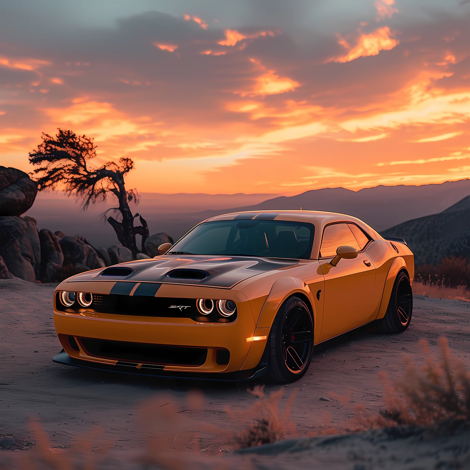 Yellow Dodge Challenger Hellcat - Etsy