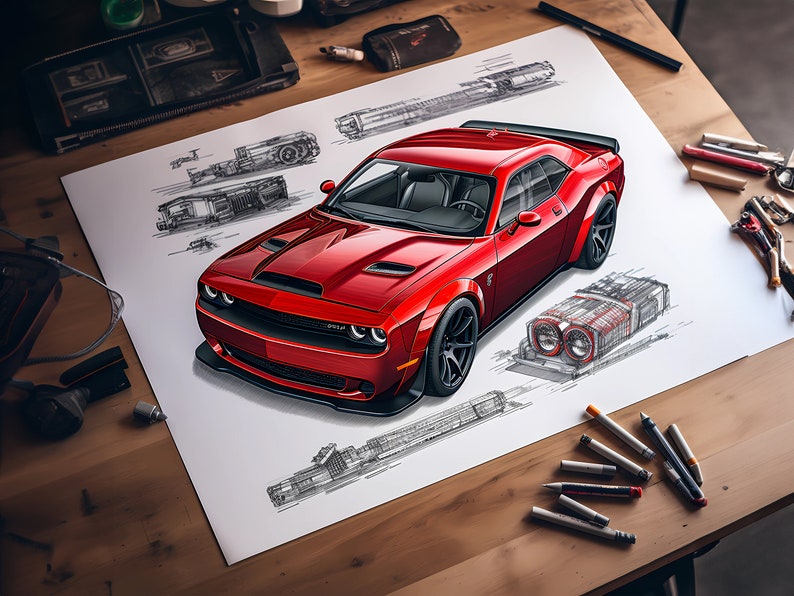 Dodge Challenger Widebody Sketch - Etsy