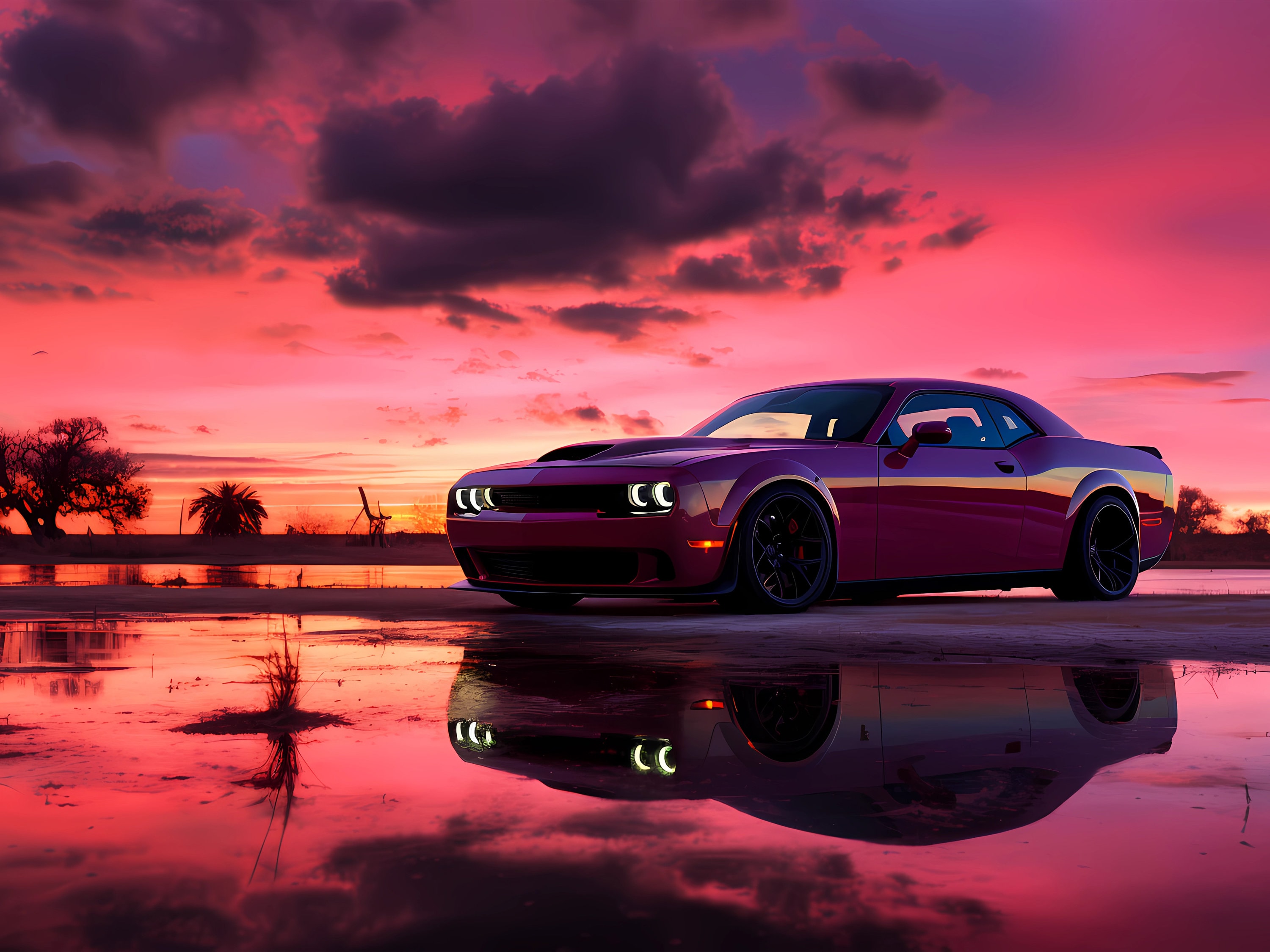 Sunset Dodge Challenger Hellcat - Etsy