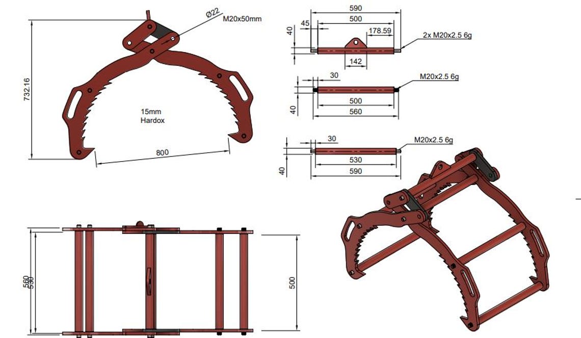 800mm Forestry Grapple DXF File: Log Clamp, Timber Claw Hook - Etsy
