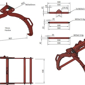 800mm Forestry Grapple DXF File: Log Clamp, Timber Claw Hook - Etsy