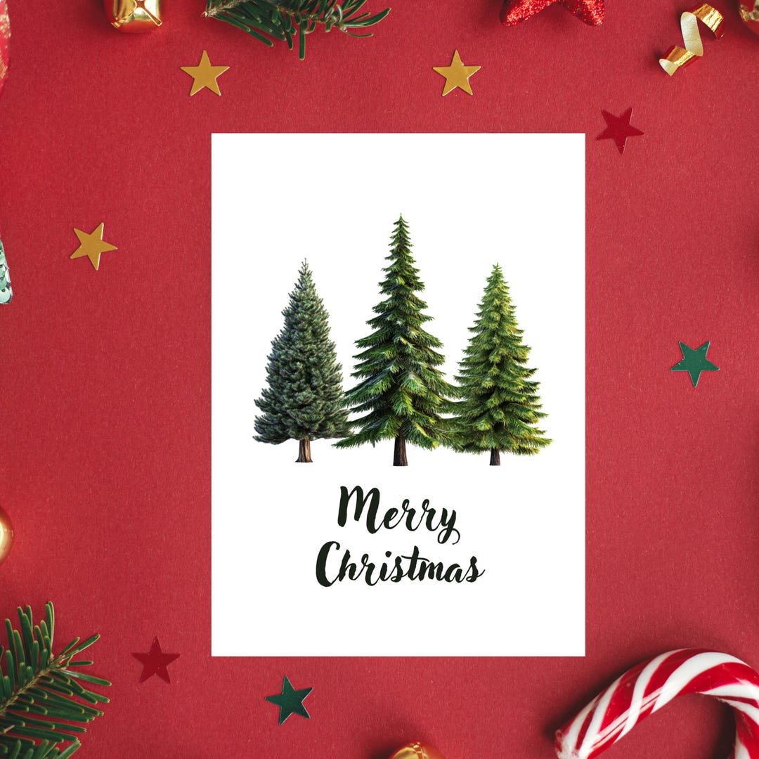 Christmas Card Printable Happy Holiday With Trees Christmas Card ...