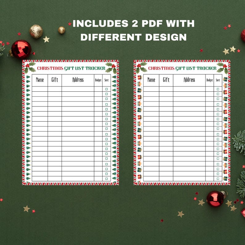 Christmas Gift List Tracker Printable Sheets Xmas Order List Gift Plan ...
