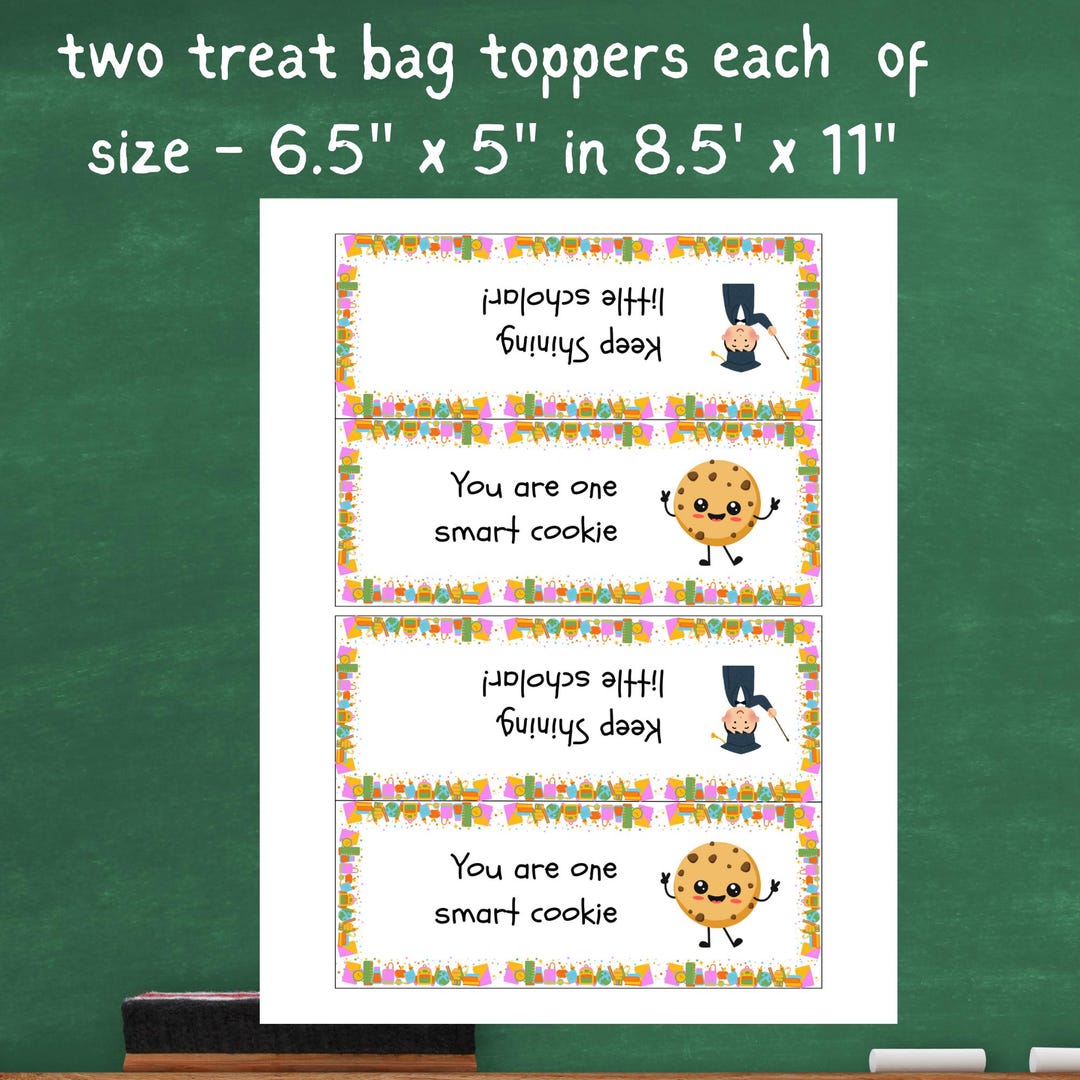 100 Days of School Treat Bag Topper Smart Cookie Treat Tag Scholar Tag ...