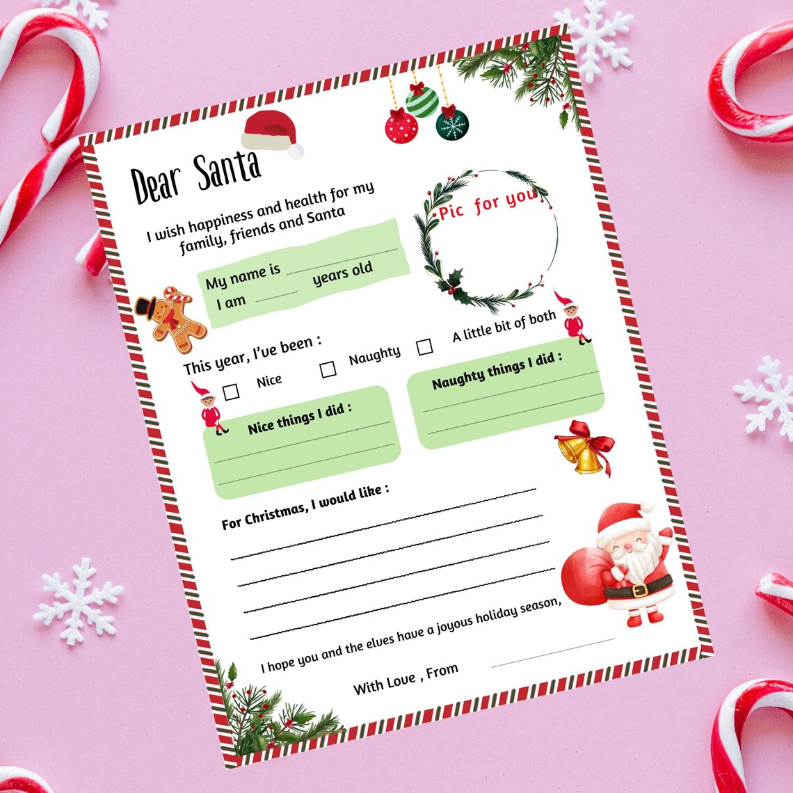 Letter to Santa Printable Kids Christmas Letter Wishlist Letter to ...