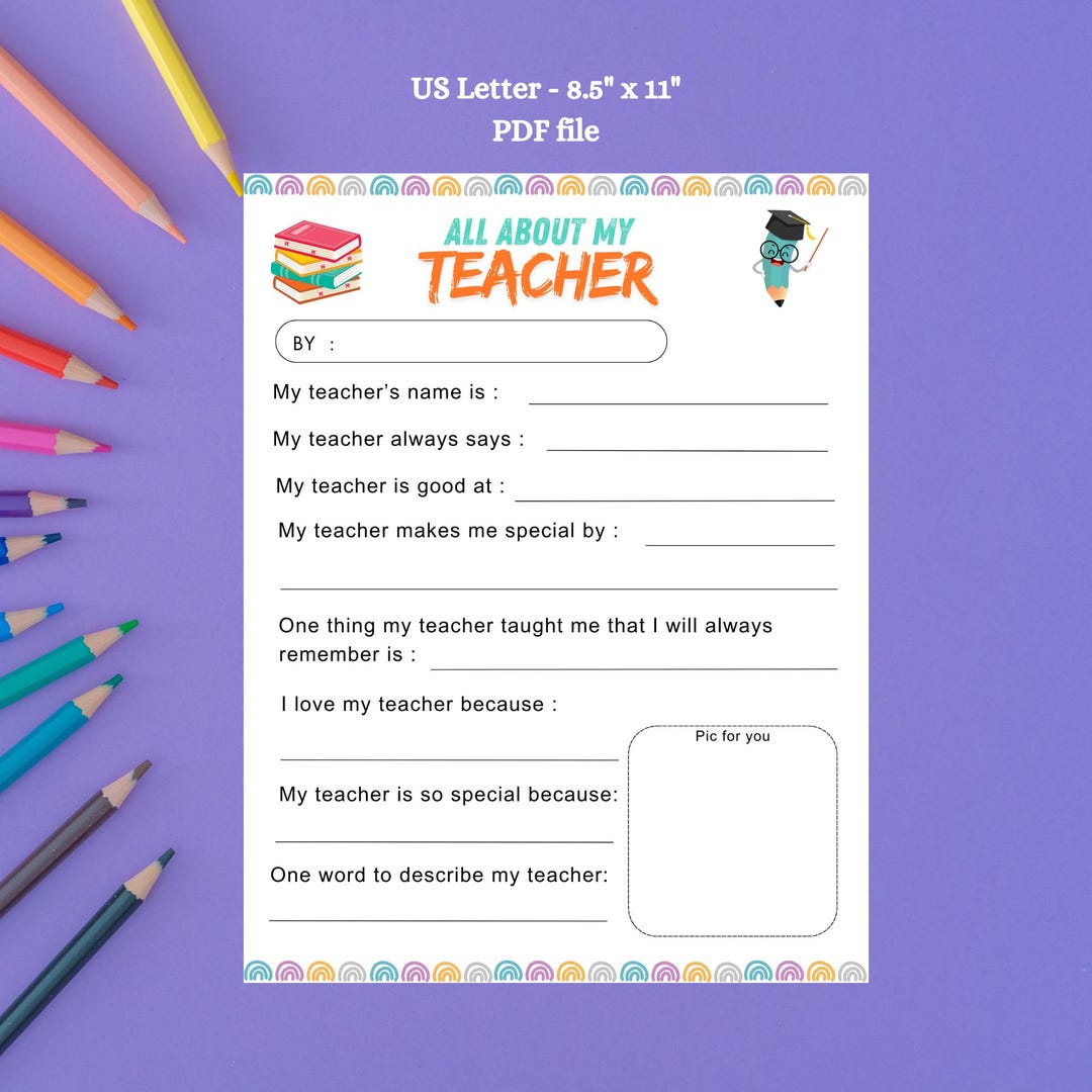 Teacher Appreciation Printable All About My Teacher Get to Know Teacher ...