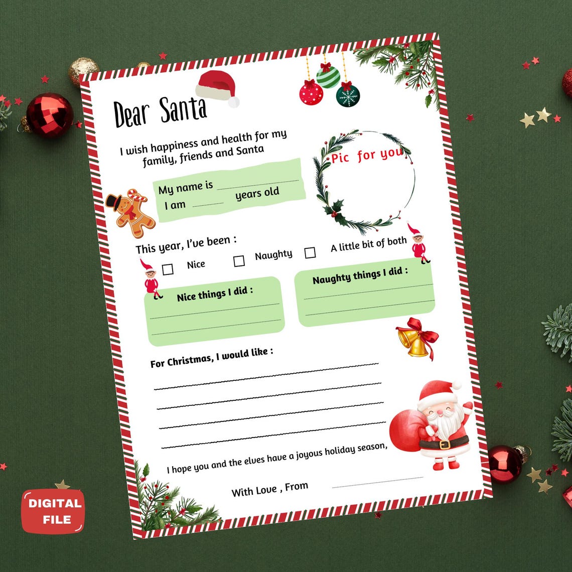 Letter to Santa Printable Kids Christmas Letter Wishlist Letter to ...