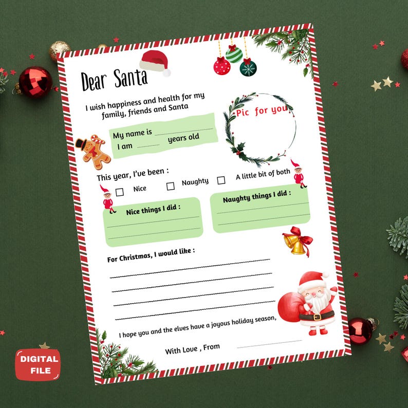 Letter to Santa Printable Kids Christmas Letter Wishlist Letter to ...