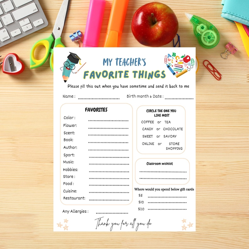 All About My Teacher Survey Printable Get to Know Teacher Questionnaire ...