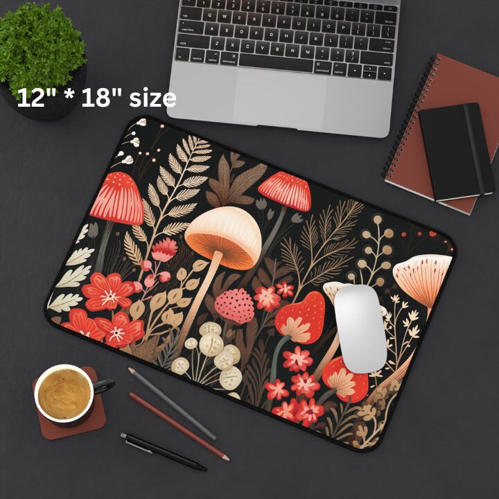 Stylized Mushroom Desk Mat, Cottagecore Deskmat, Gamer Desk Mat ...