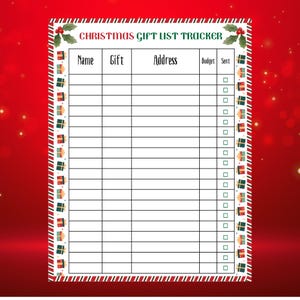 Christmas Gift List Tracker Printable Sheets Xmas Order List Gift Plan ...