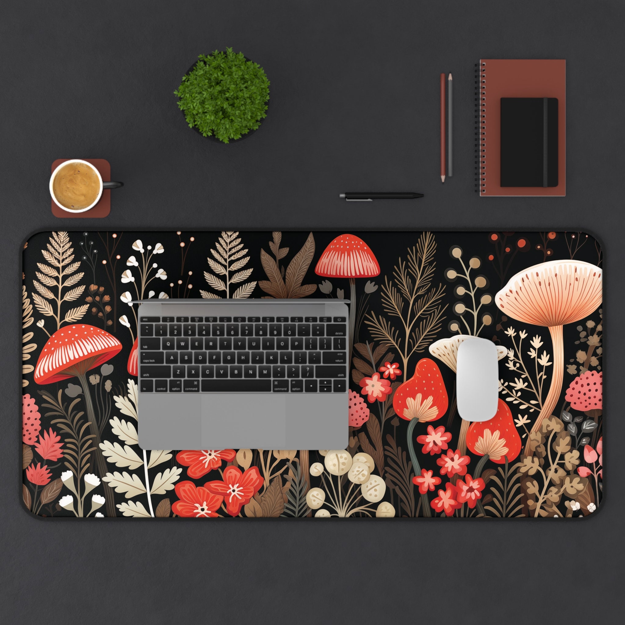 Stylized Mushroom Desk Mat, Cottagecore Deskmat, Gamer Desk Mat ...