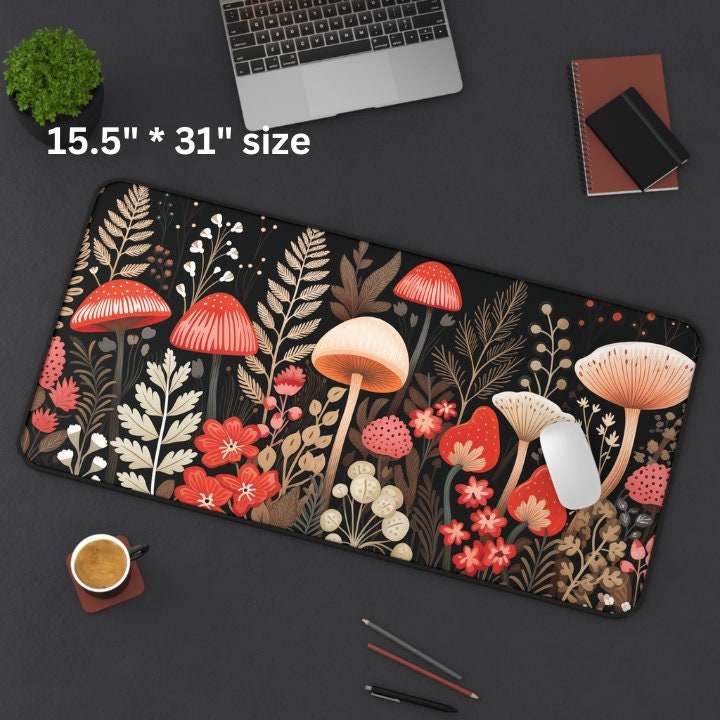 Stylized Mushroom Desk Mat, Cottagecore Deskmat, Gamer Desk Mat ...