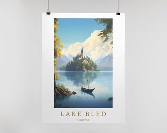 Slovenia Travel Poster Digital Printable Wall Art, Lake Bled Instant Download, Hanging Decor ...
