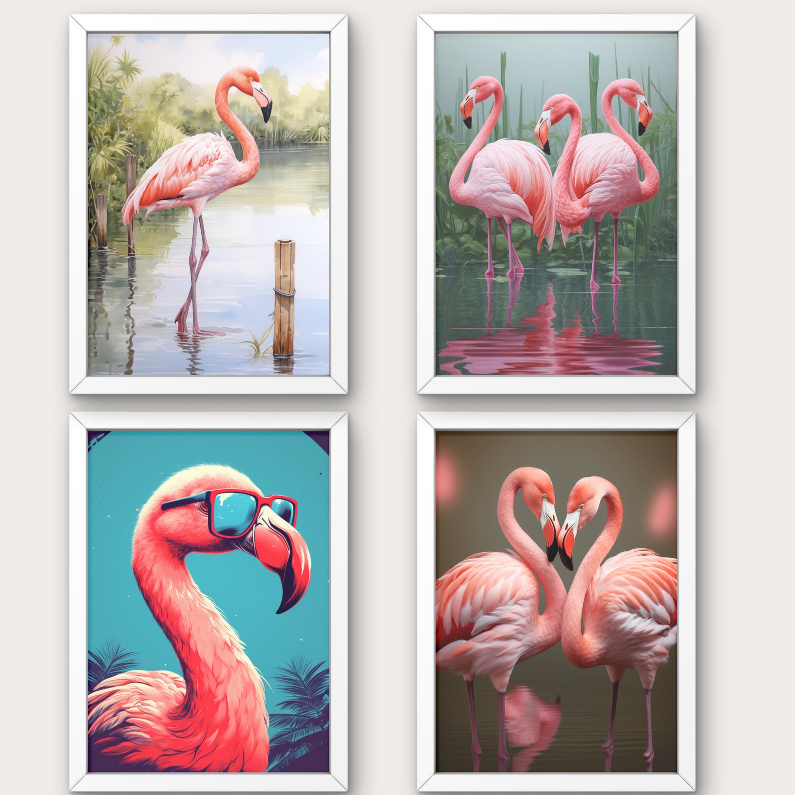 Flamingo Prints Set of 40 | Digital Downloads for Tropical Wall Decor ...