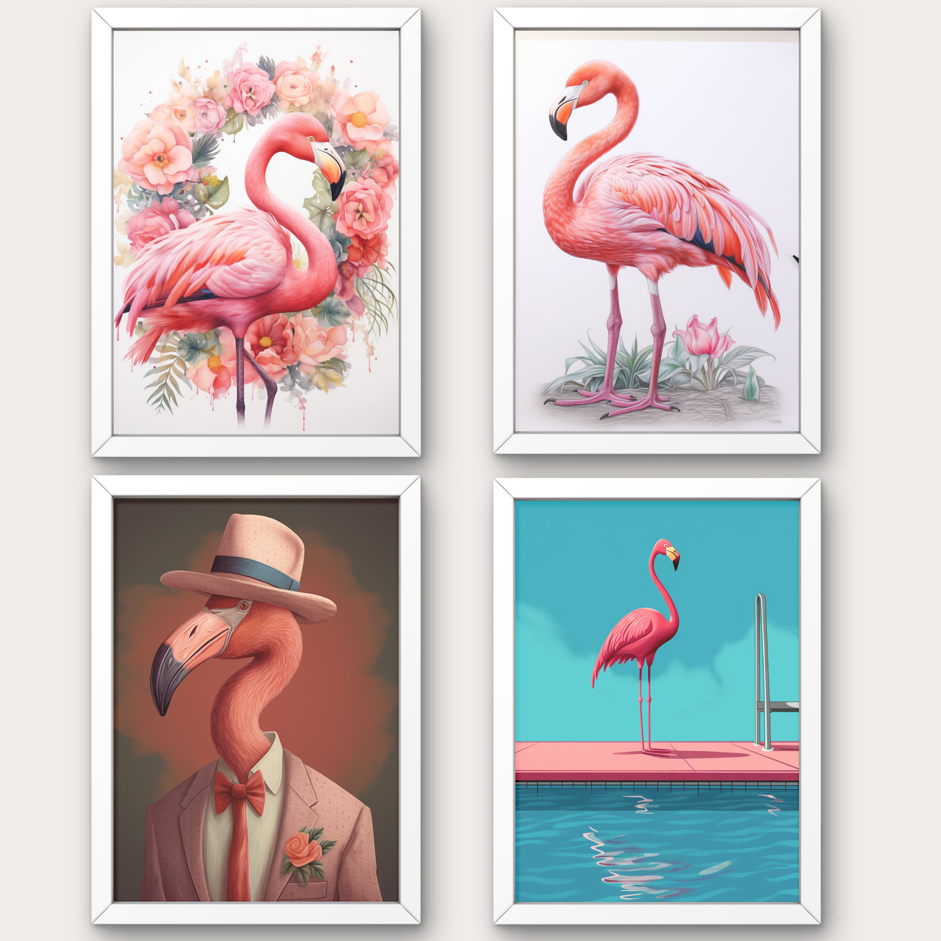 Flamingo Prints Set of 40 | Digital Downloads for Tropical Wall Decor ...