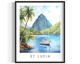 Saint Lucia Print, Island Home, Travel Art Wall Gifts, Sailing ...