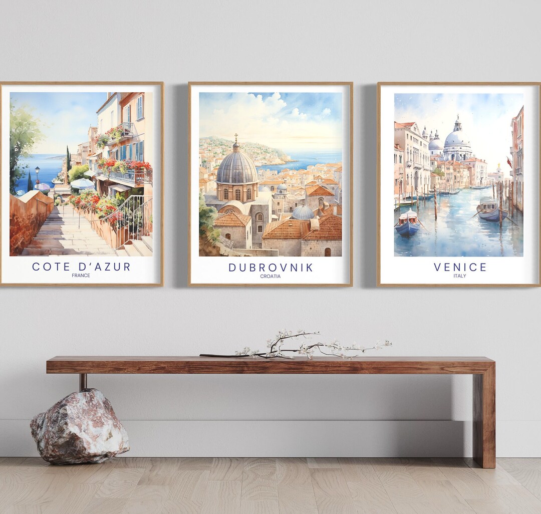 Set of ANY 3 TRAVEL PRINTS Watercolour Travel Print Wall Decor ...