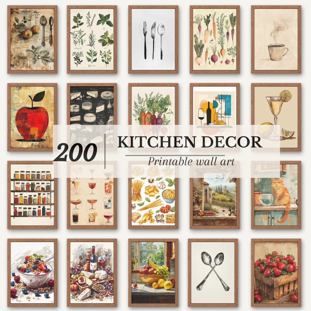 200 Kitchen Gallery Prints, Kitchen Food Drink Decor, Instant Download ...