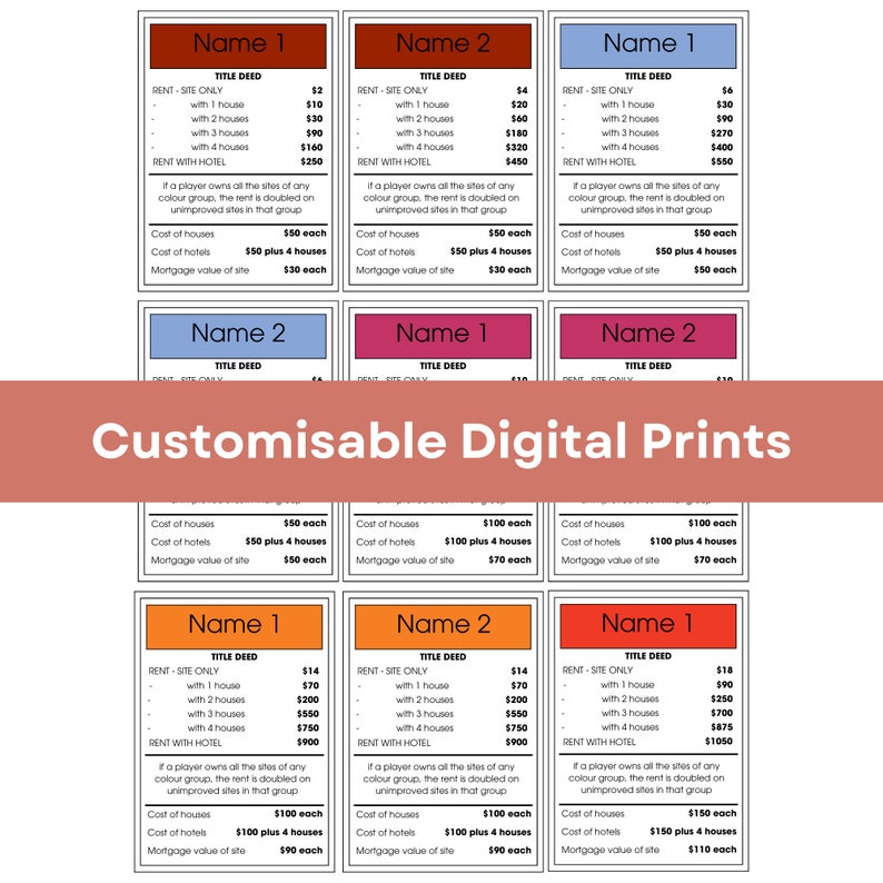 Custom Monopoly Board Game Template | Digital Print | Perfect for Games ...