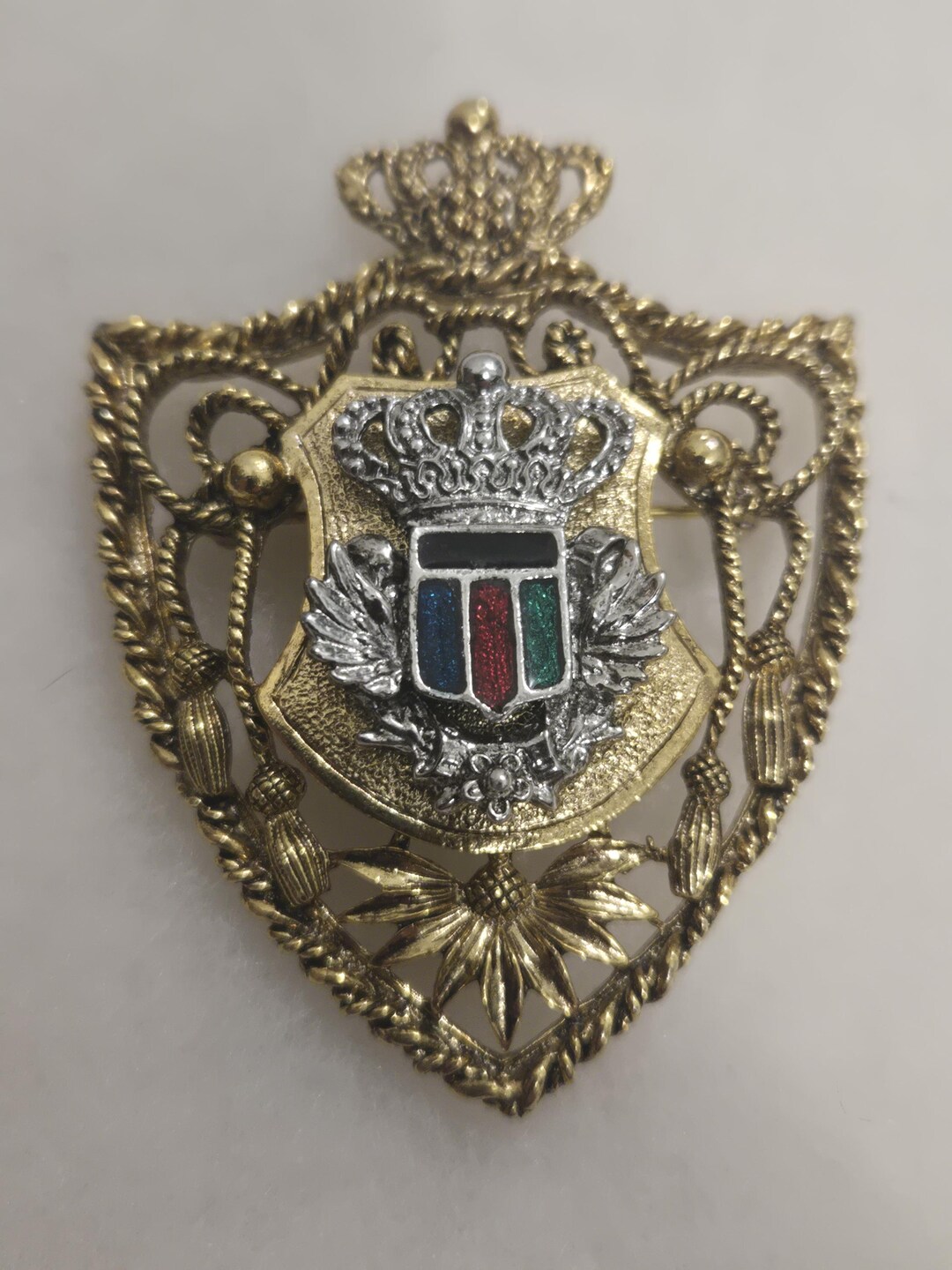 Crown Shield Wings Crest Coat of Arms Heraldic Brooch - Etsy