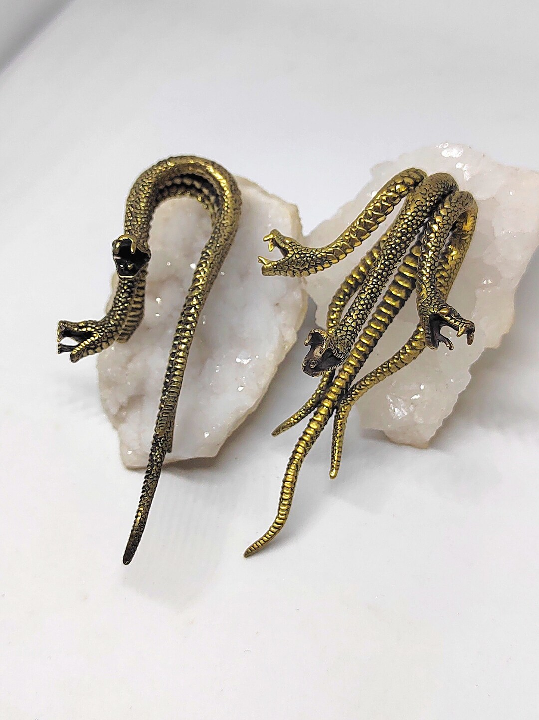 Uraeus Triple Snake Split Tongue Gold Ear Weights,16mm Ear Hangers ...