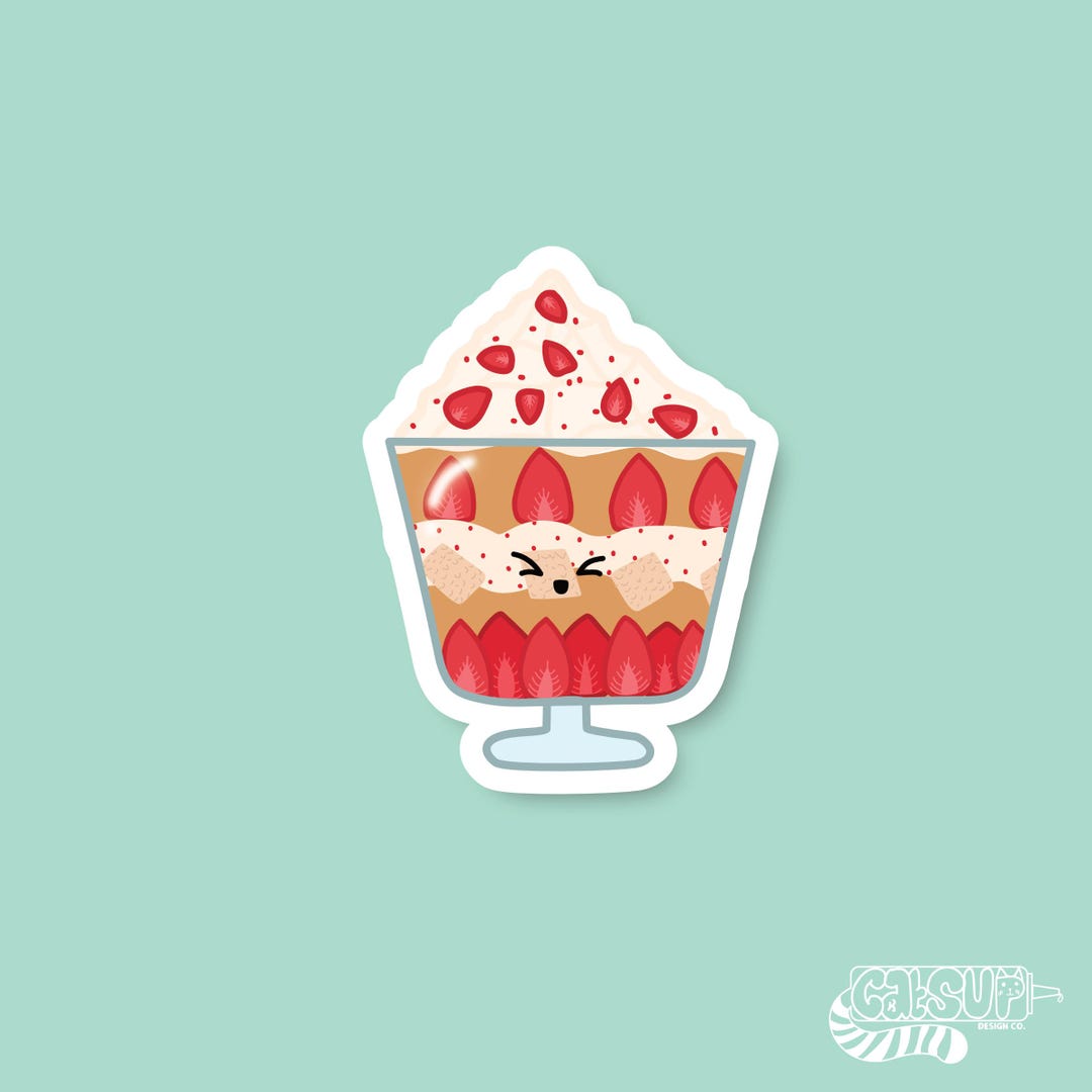 Kawaii Strawberry Shortcake Trifle Sticker: Hand-drawn Waterproof ...