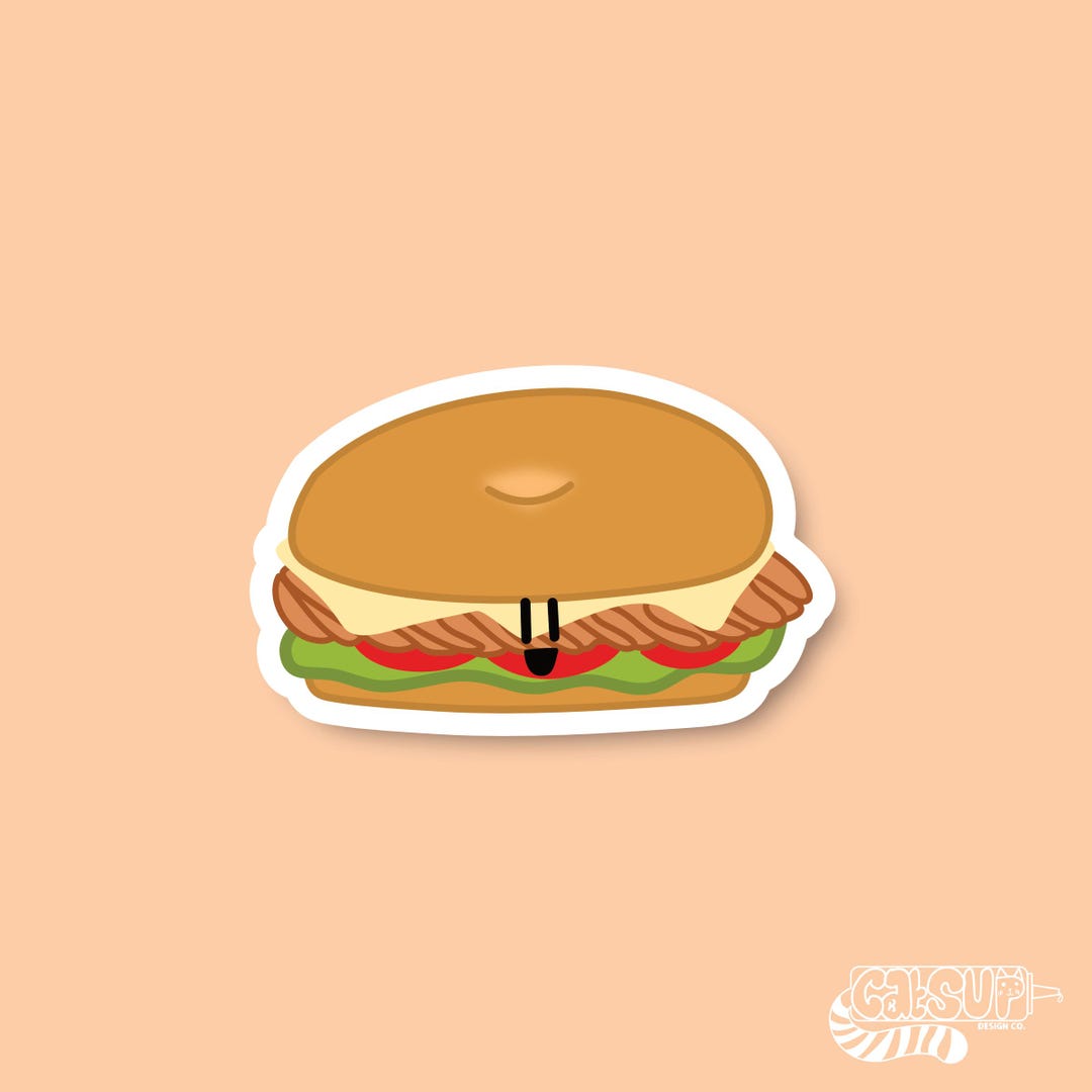 Kawaii Bagel Lunch Sandwich Sticker: Hand-drawn Waterproof Lunch Vinyl ...