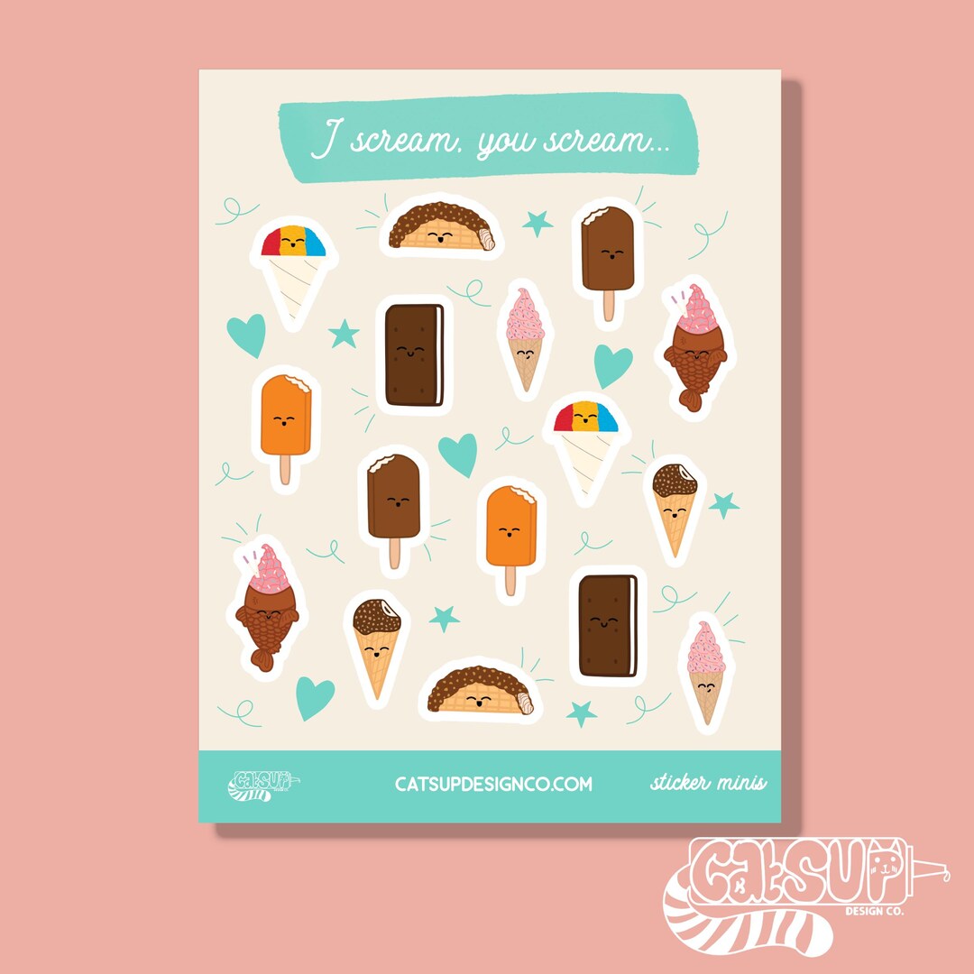 Kawaii Ice Cream Desserts Sticker Sheet: Hand-drawn Stickers (sticker ...