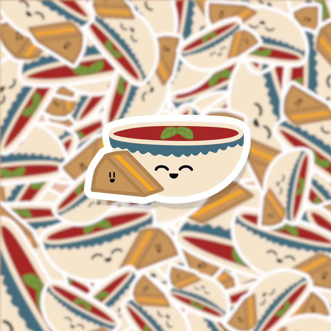 Kawaii Tomato Soup & Grilled Cheese Sticker: Hand-drawn Waterproof ...