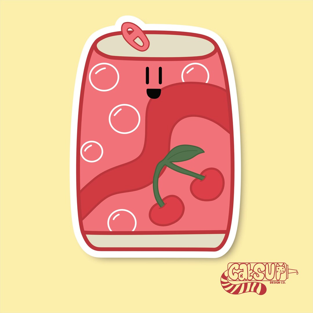 Kawaii Cherry Soda Pop Sticker: Hand-drawn Waterproof Vinyl Decal - Etsy