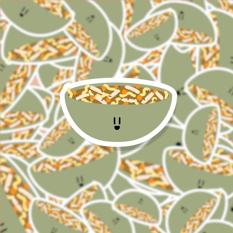 Kawaii Chicken Noodle Soup Sticker: Hand-drawn Waterproof Lunch Vinyl ...