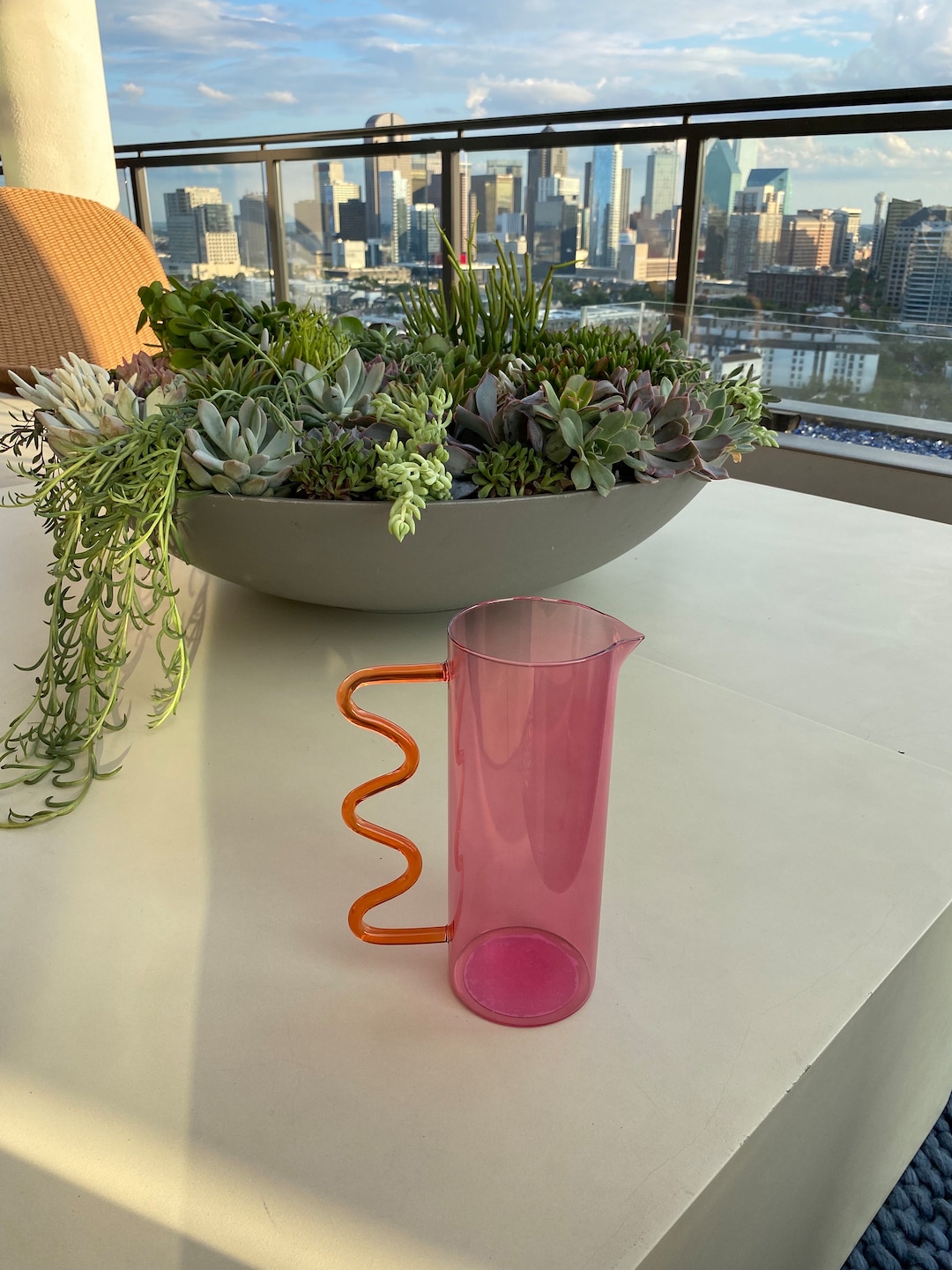 Wave Pitcher Vase Pink With Orange Handle - Etsy
