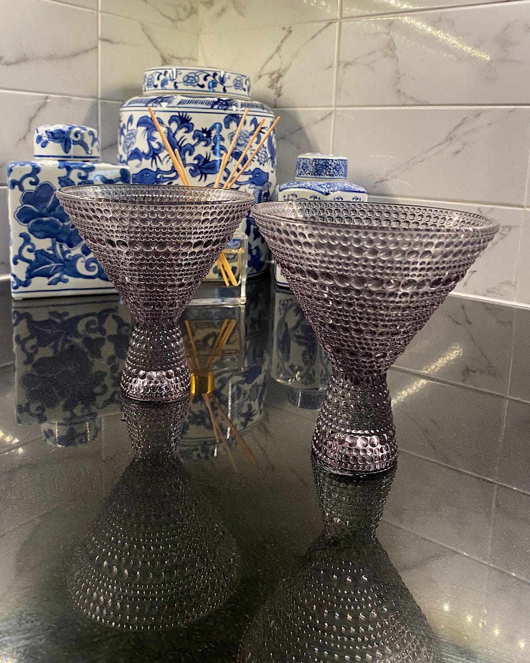 Coupe Ribbed Stem Martini Glasses, 2 - Etsy