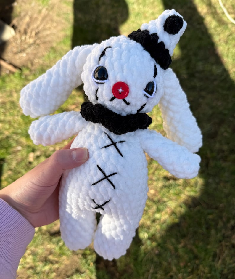 Clown Bunny Plush – 11” Handmade Amigurumi Circus Rabbit – Pierrot ...