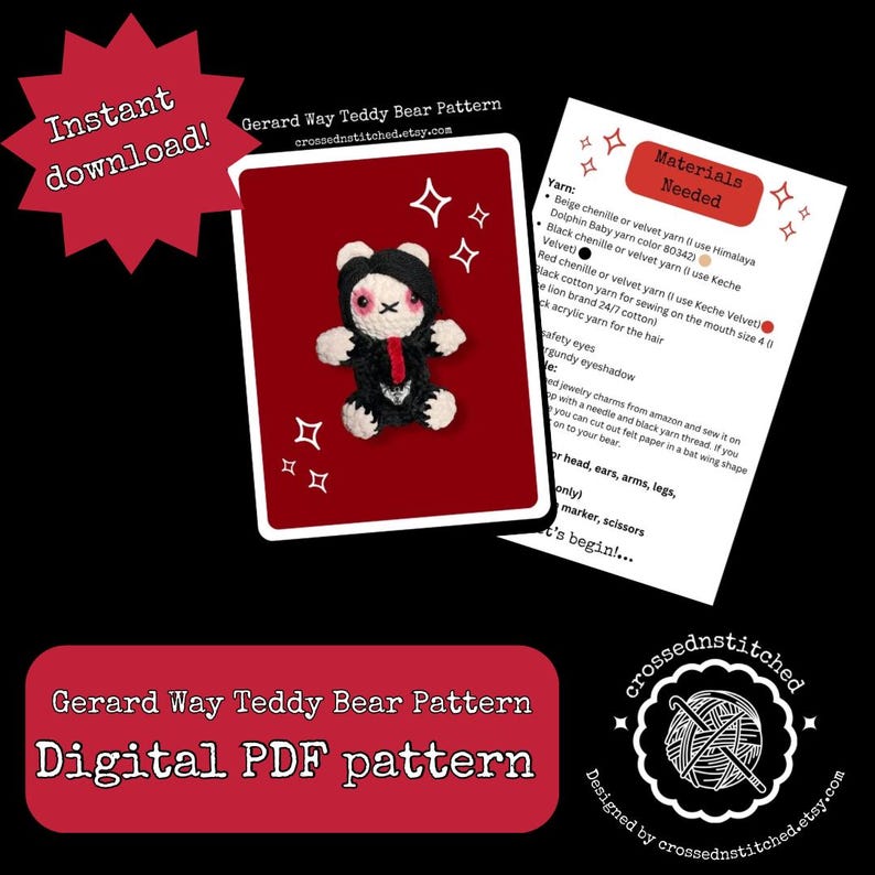 Gerard Way Crochet Teddy Bear Pattern: MCR Amigurumi (PDF Pattern) - Etsy